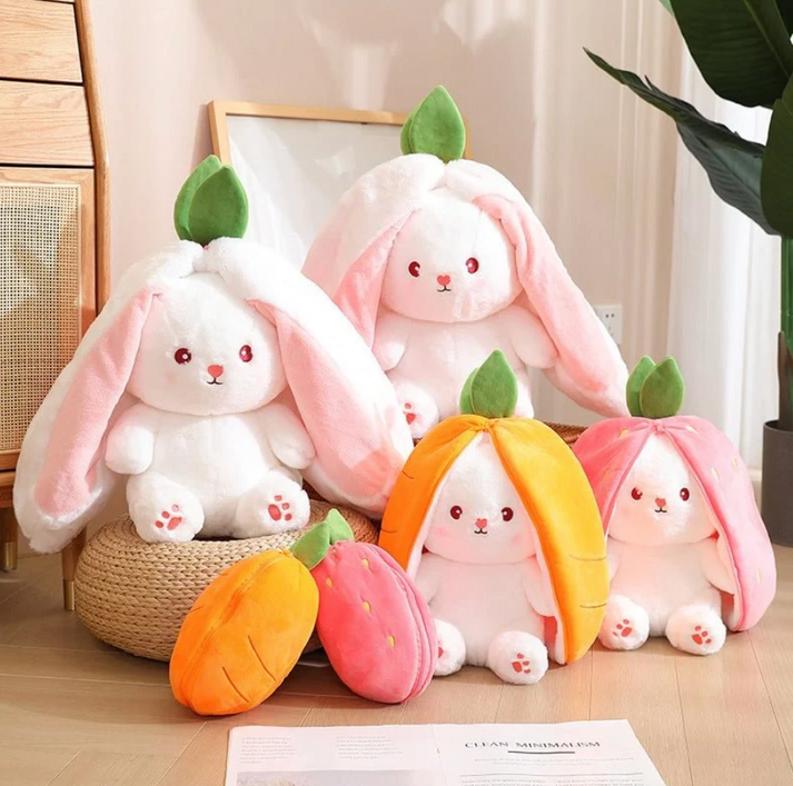 Reversible Carrot Strawberry Bunny Plushies – AquaJetNRG